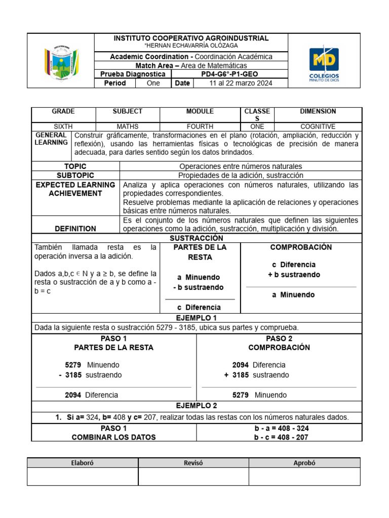 Pd4-G6°-P1°-Mat-C1 - 2024 | PDF | Sustracción | Números