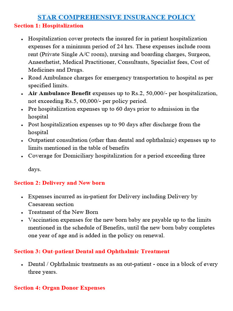 Star Comprehensive Insurance Policy | PDF | Insurance | Patient