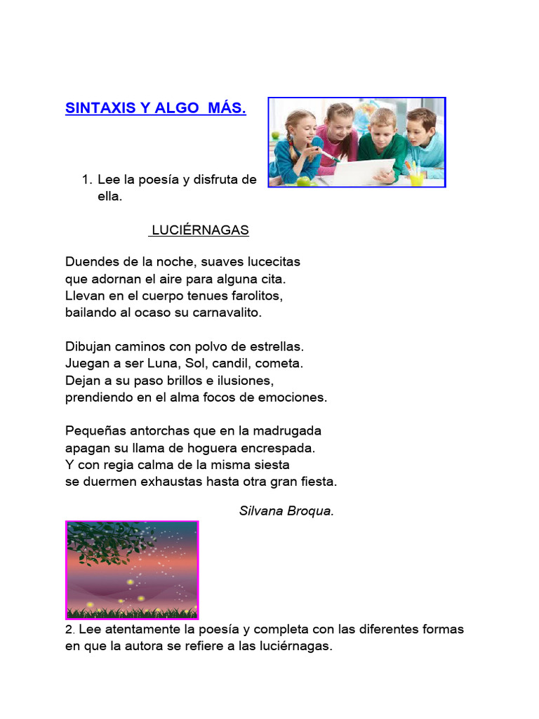 Sintaxis y algo más. Entre sujetos y objetos - Actividad | PDF ...