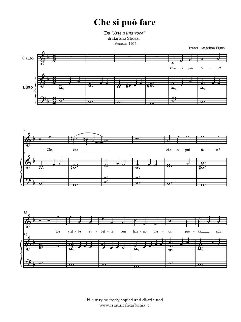 Che Si Può Fare Da "Arie A Una Voce" Di Barbara Strozzi | PDF