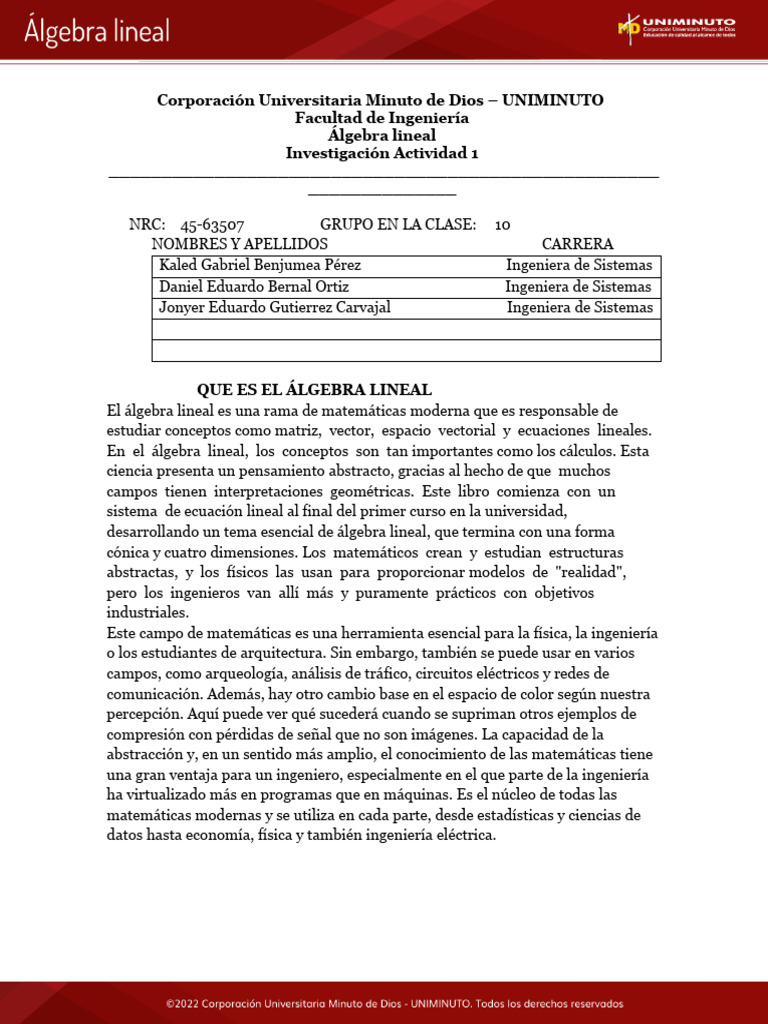 act1 Investigacion basica de conceptos | PDF | Espacio vectorial | Álgebra lineal