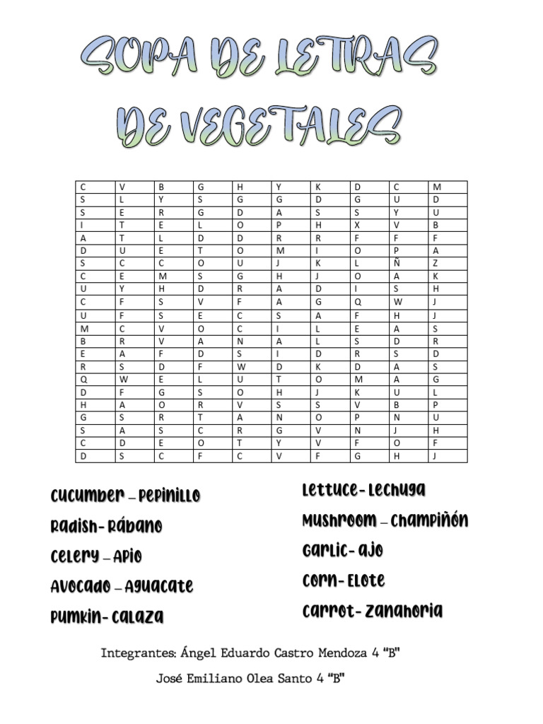 Sopa de Letras de Vegetales | PDF