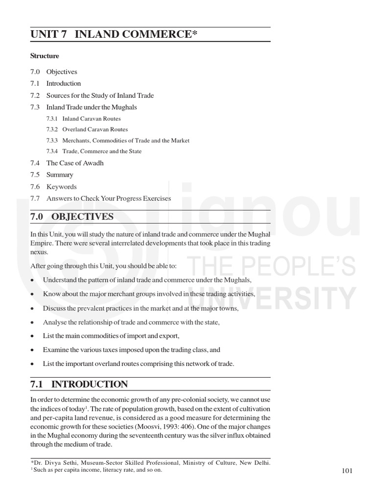 Unit-7 (1) Inland Trade Ignou | PDF | Mughal Empire | Trade