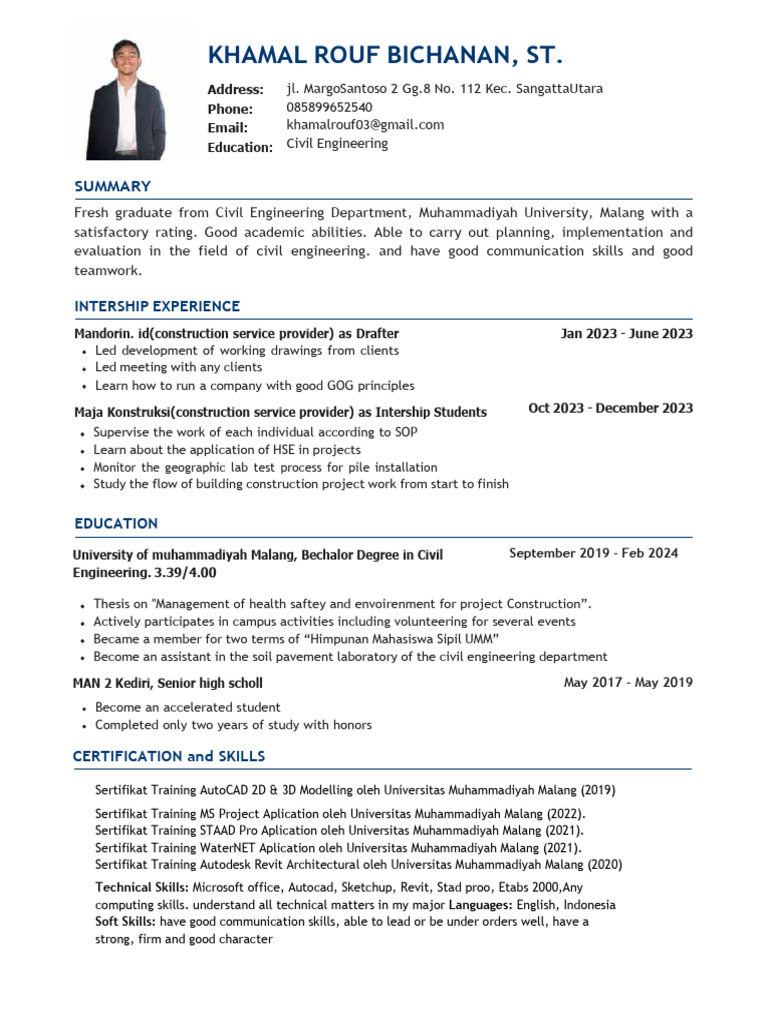 CV Fresh Graduate Teknik Sipil | PDF