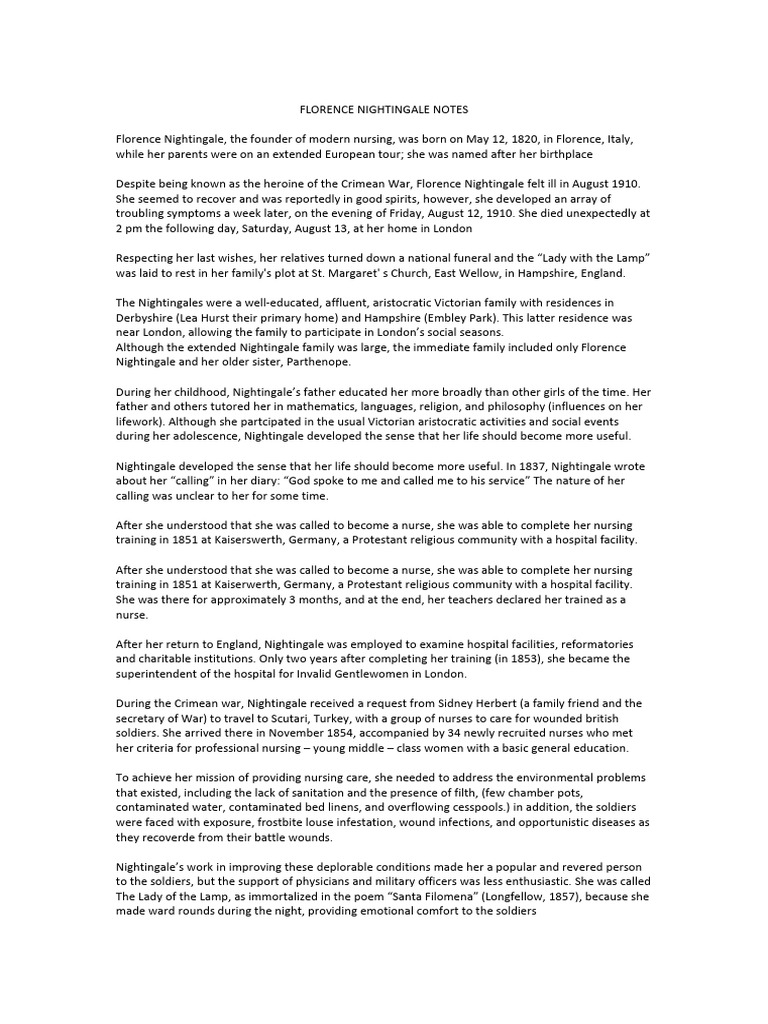 Florence Nightingale Notes | PDF | Florence Nightingale | Nursing