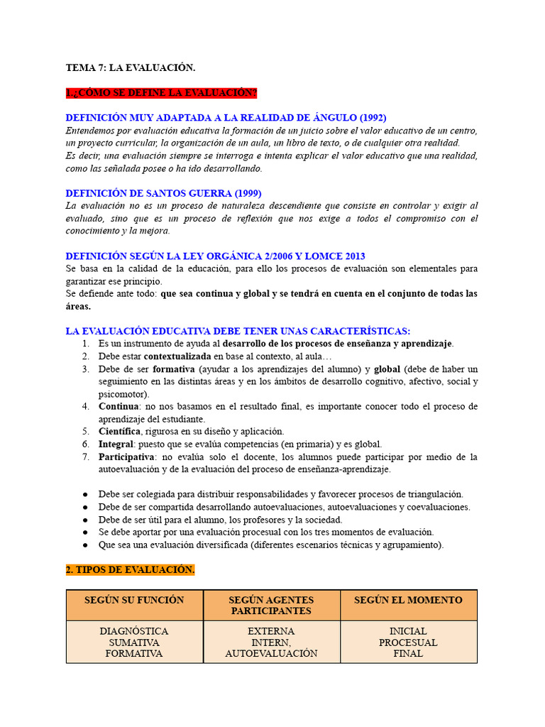 Wuolah Free TEMA 7 LA EVALUACION (1) Gulag Free | PDF | Evaluación | Aprendizaje