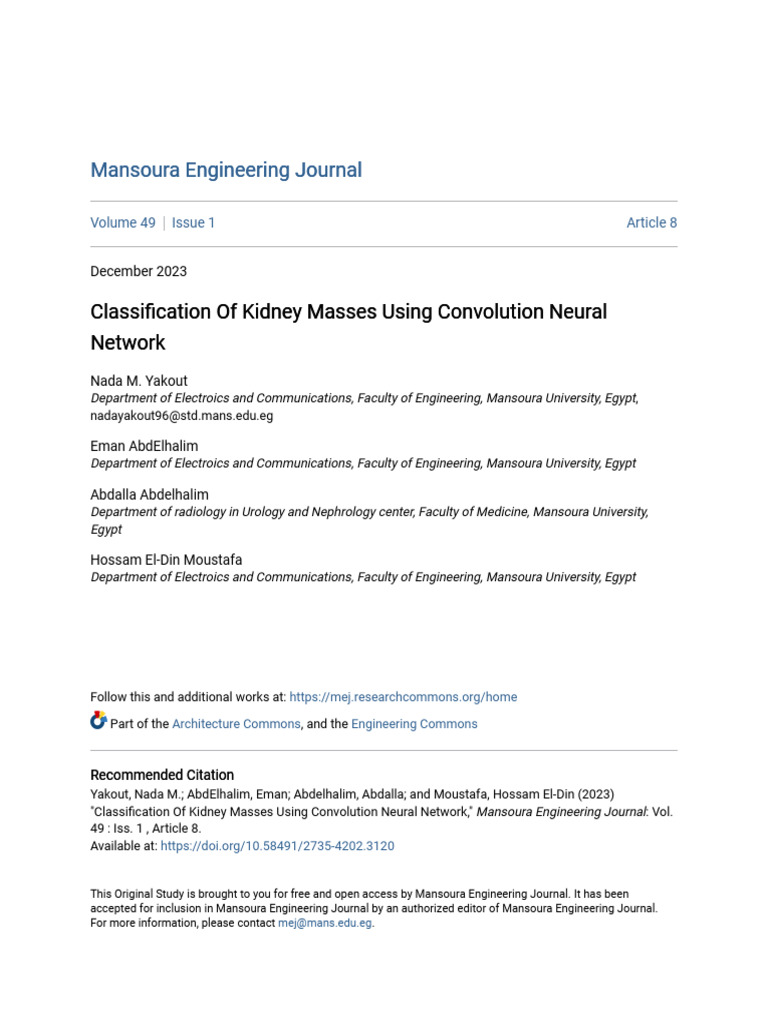 Classification of Kidney Masses Using Convolution Neural Network 2 ...