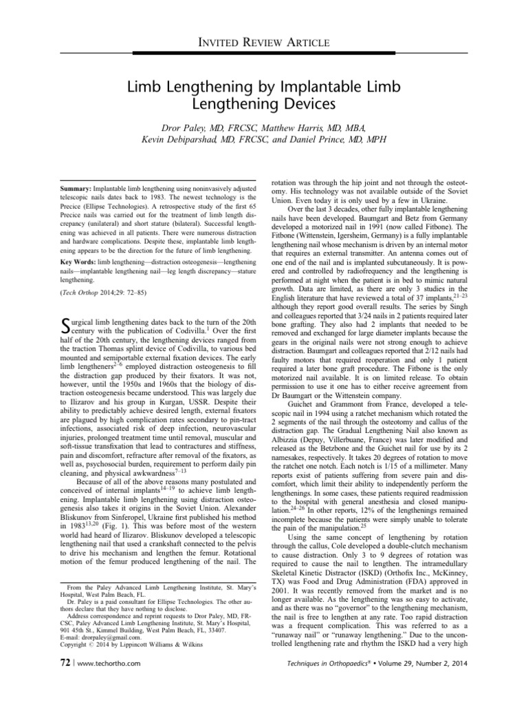 Limb Lengthening by Implantable Limb Lengthening Devices | PDF ...