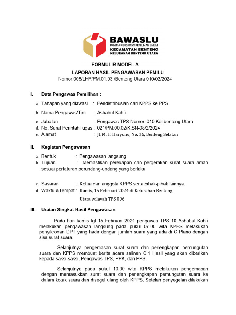 Formulir Model A Distribusi Logistik Dari TPS Ke PPS 15 Feb 2024 | PDF