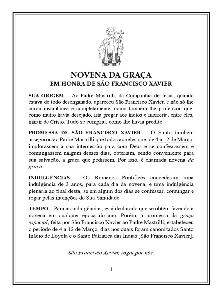 Novena da Graça: São Francisco Xavier | PDF | Indulgência | Santo