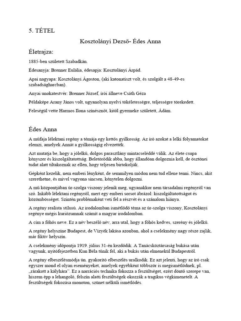 Kosztolányi Dezső - Édes Anna | PDF