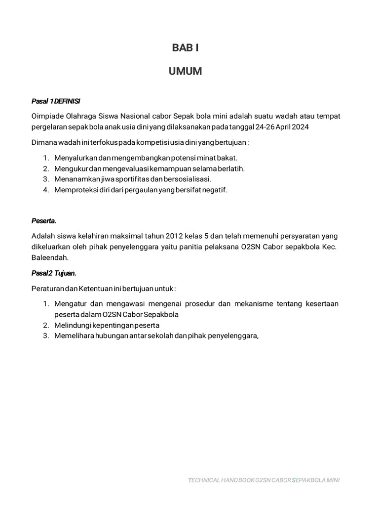 Technical Hand Book Kosn 2024 Cabor Sepakbola | PDF