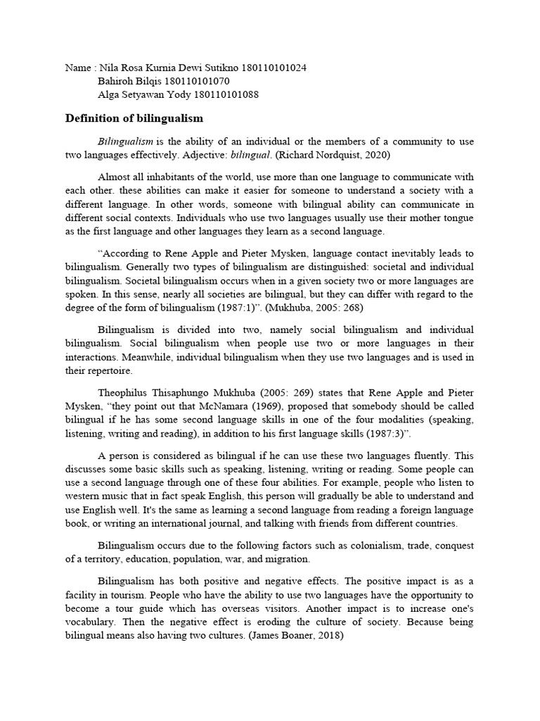 Bilingualism, Multilingualism, Language Attitude, Diglossia, Code Switching, Code Mixing | PDF ...