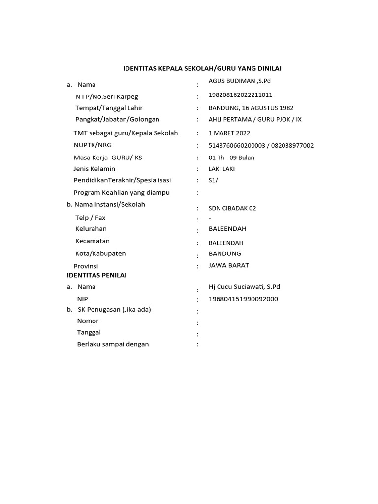 Penilaian Kinerja Guru Agus Budiman | PDF