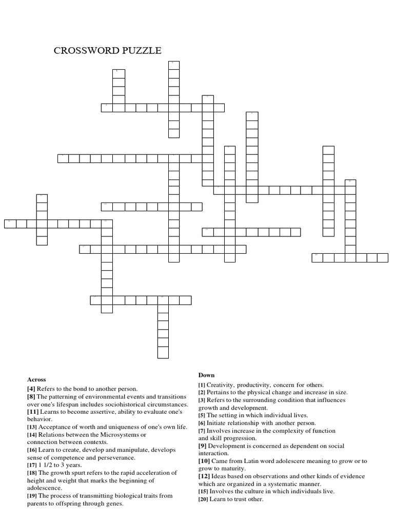 crossword puzzle | PDF | Adolescence | Social Psychology