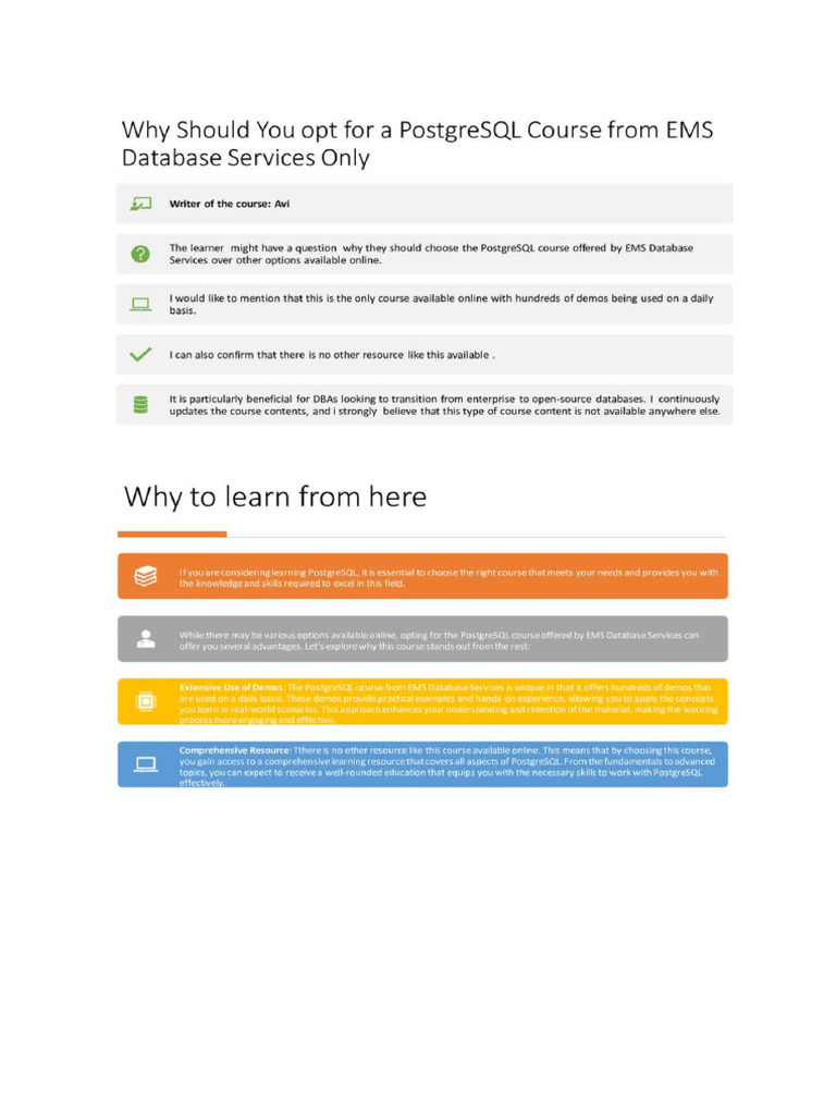 Why Should You Opt For A PostgreSQL Course From EMS Database Services Only | PDF