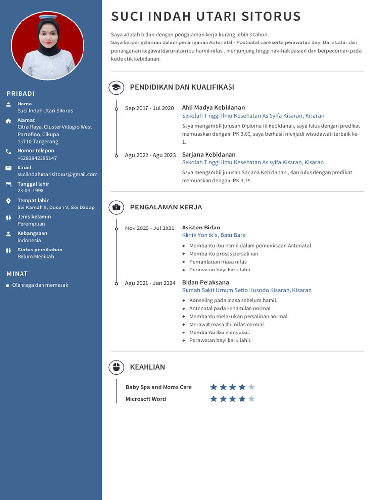 CV Suci Indah Utari Sitorus #1 | PDF | Kesehatan Holistik
