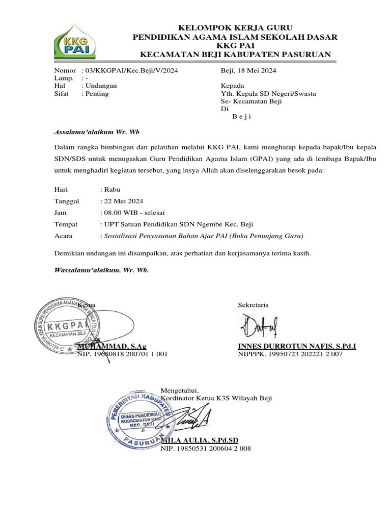 Undangan KKG PAI | PDF