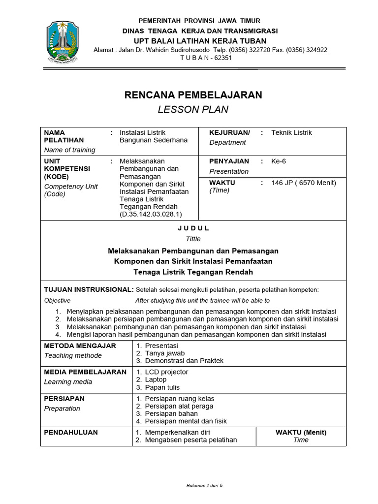 Lesson Plan Komponen Sirkit Listrik | PDF