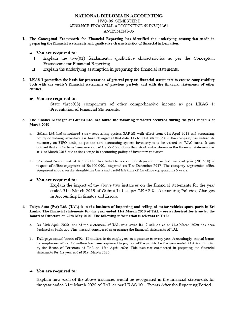 LkAS Assesment PaPER | PDF | Taxes | Inventory