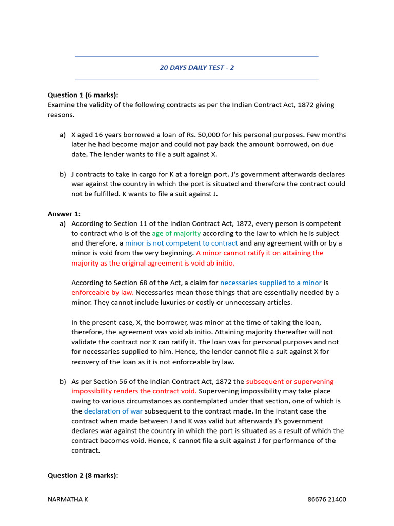 Day 2 Answer Key-1 | Download Free PDF | Business Law | Civil Law (Legal System)