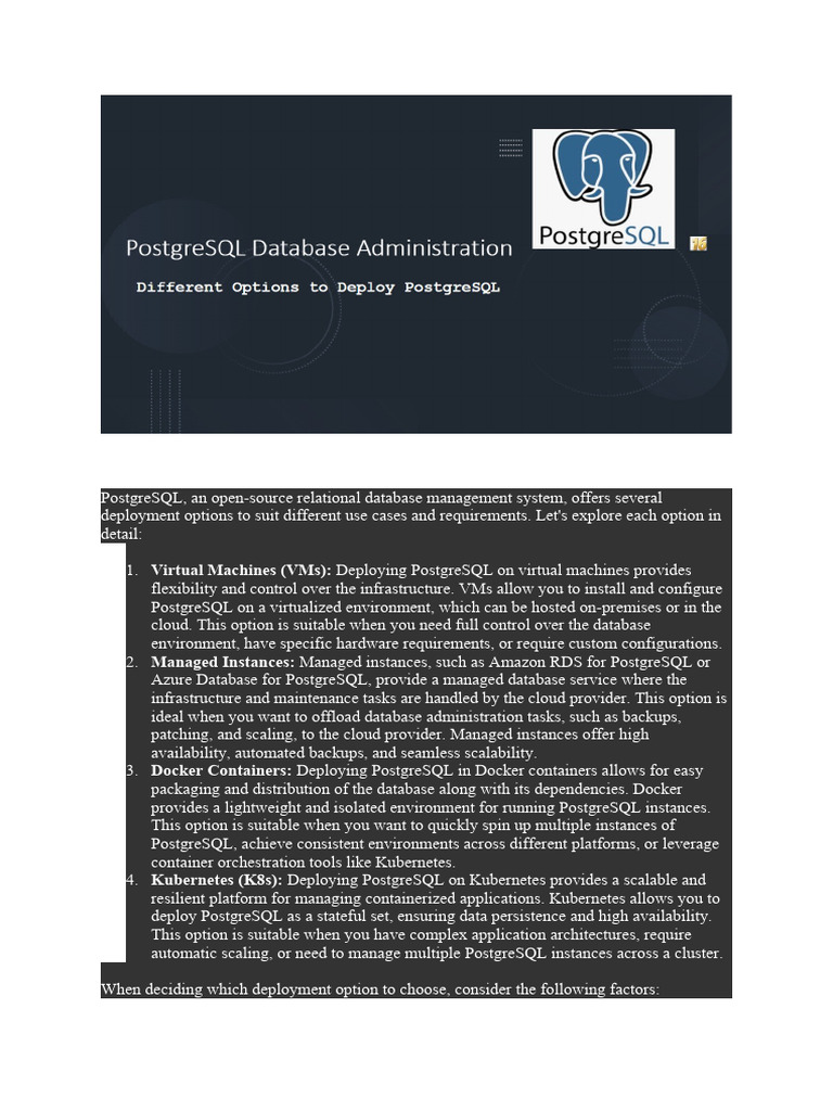 Different Options To Deploy Postgresql Download Free Pdf Cloud Computing Scalability