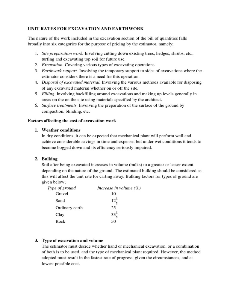 Excavation and Earthwork Cost Rates | PDF | Soil
