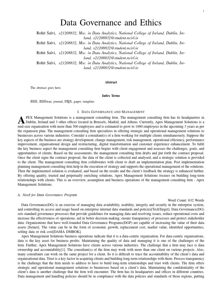 Data Governance Ethics | PDF | Governance | Consultant