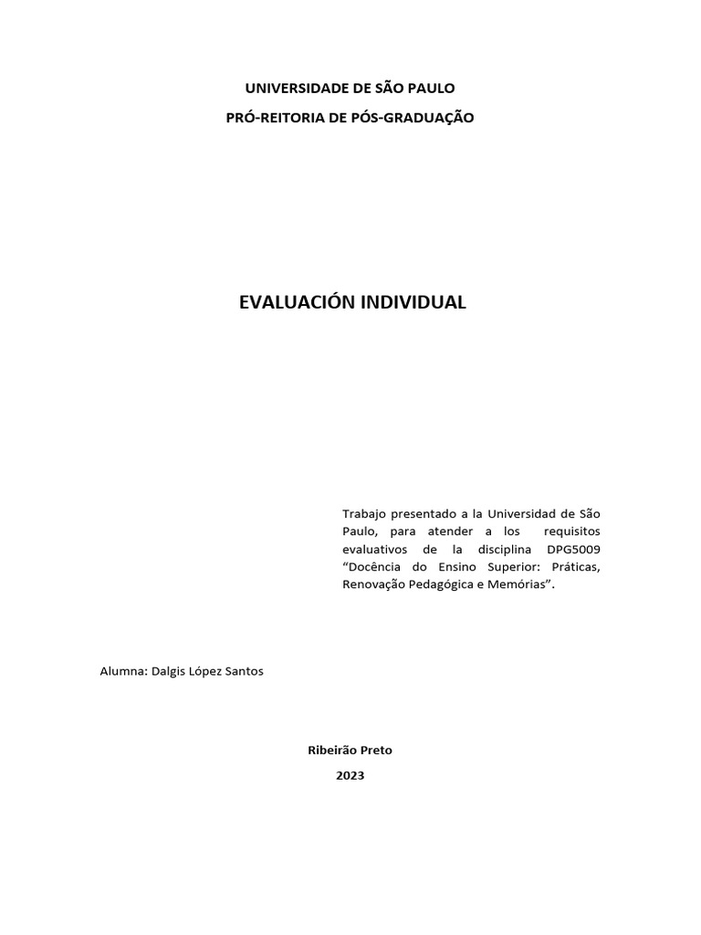 Trabalho Individual DPG5009 | PDF | Enseñando | Maestros