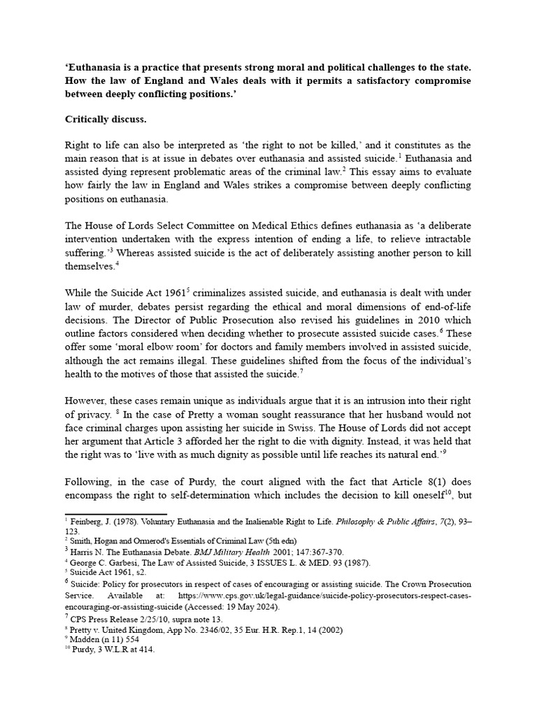 Euthanasia Proper Essay | PDF | Justice | Crime & Violence