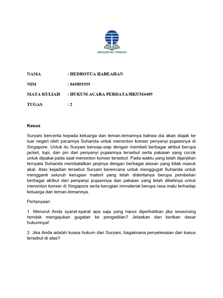 Tugas 2 Hukum Acara Perdata | PDF