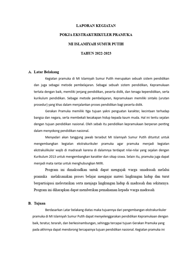Laporan Kegiatan Ekstrakurikuler | PDF