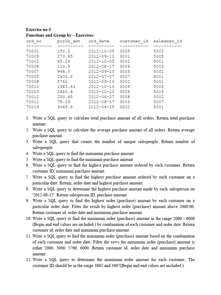 Exercise-3 - Questions | PDF | Sales | Sql
