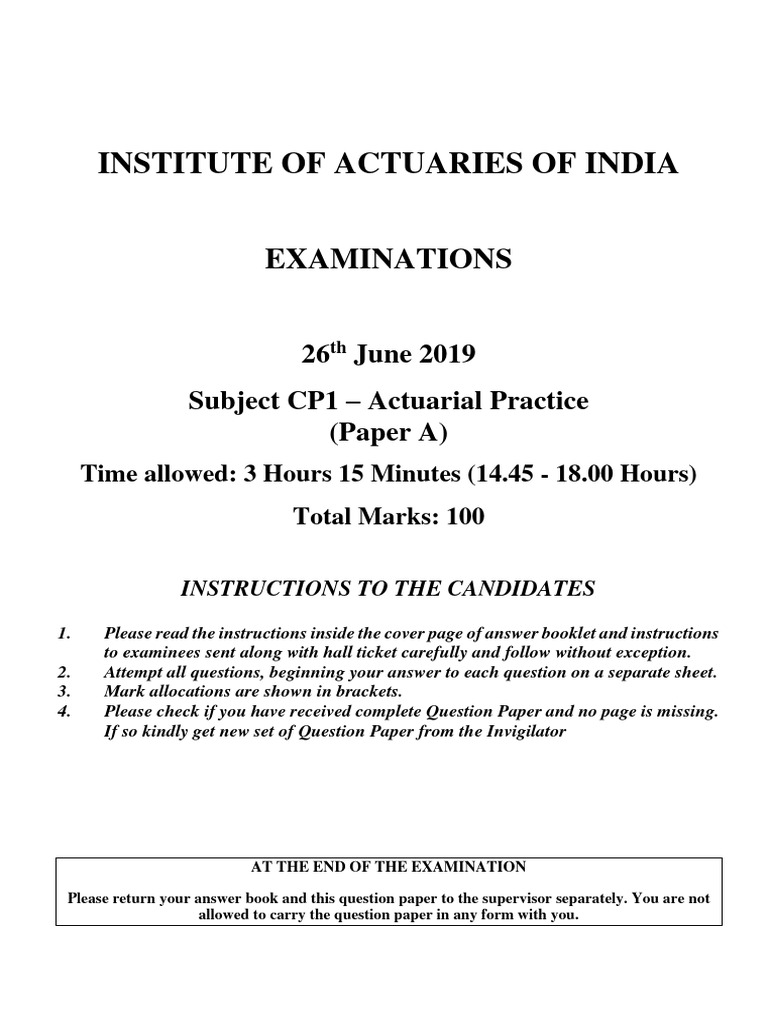 CP1A 062019 | PDF | Insurance | Actuary