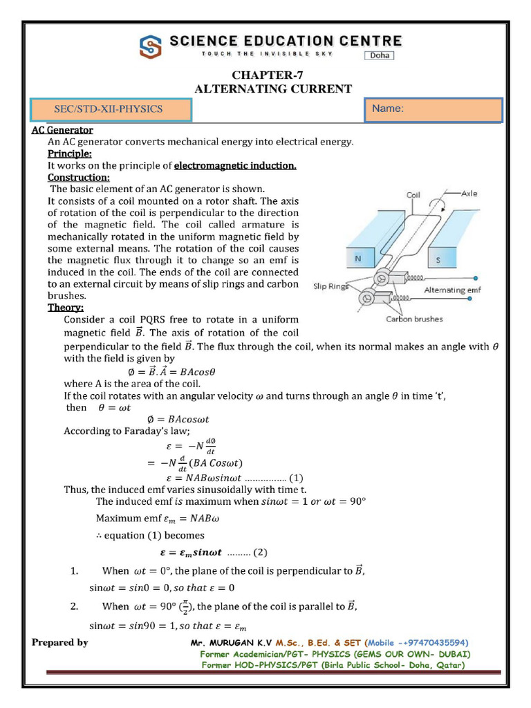CHAPTER-7 ALTERNATING CURRENT | PDF