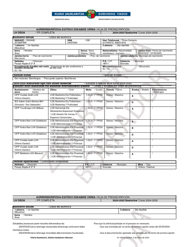 SOLICITUD PAIS VASCO | PDF