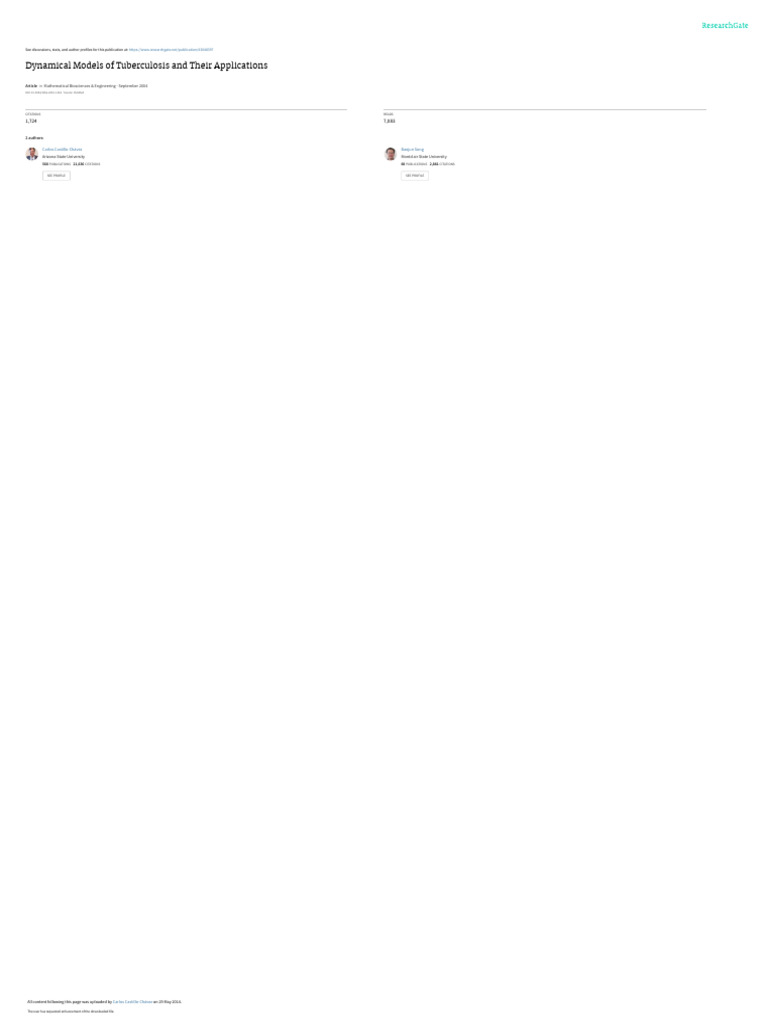 Dynamical Models of Tuberculosis and Their Applications | PDF ...