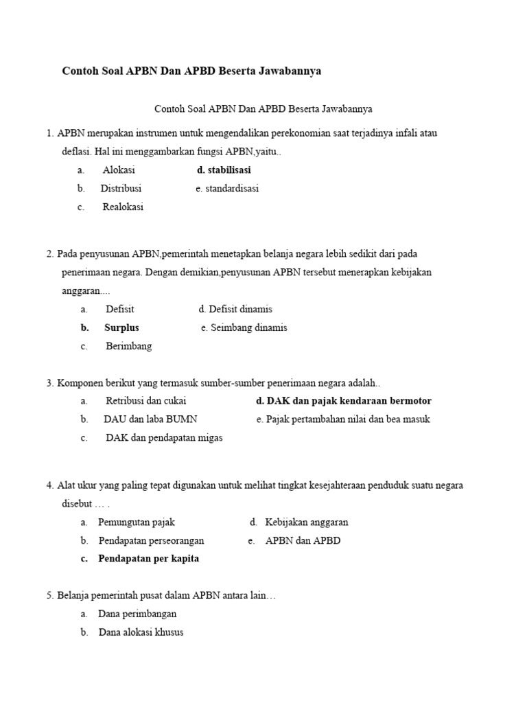 Contoh Soal APBN Dan APBD Beserta Jawabannya | PDF