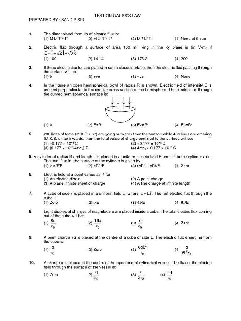 test on gauss law | PDF | Sphere | Euclidean Geometry