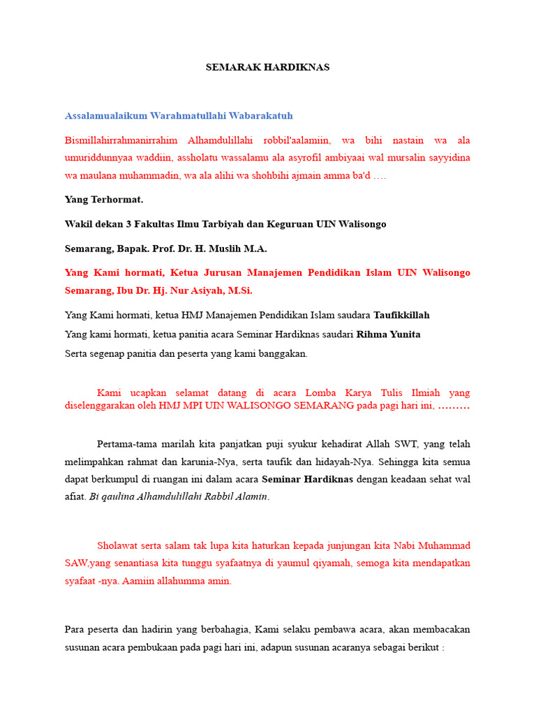 TEKS MC SEMINAR HARDIKNAS (Revisi) | PDF