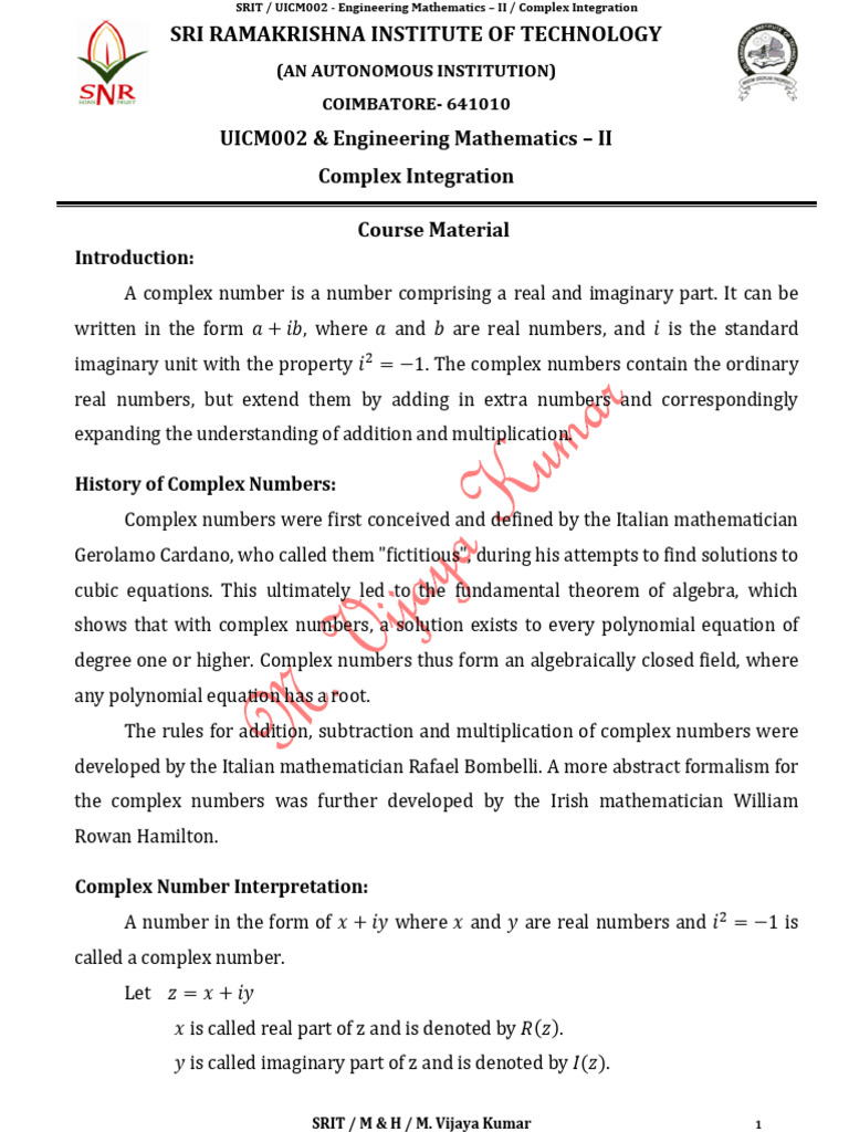 Complex Integration | PDF | Complex Number | Quantum Mechanics