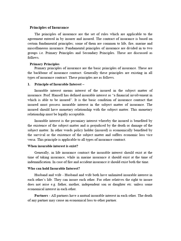 Principles of Insurance | PDF | Insurance | Indemnity