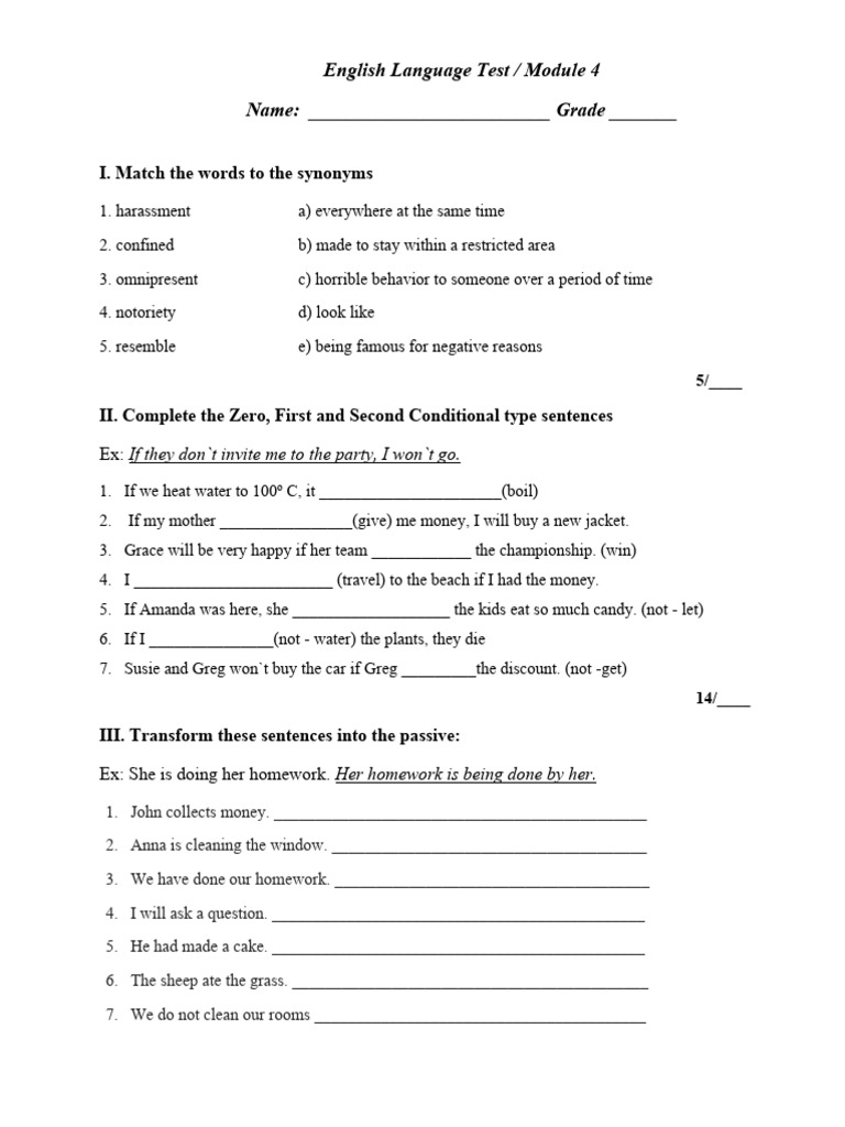 English Language Test Module 4 | PDF | Linguistics