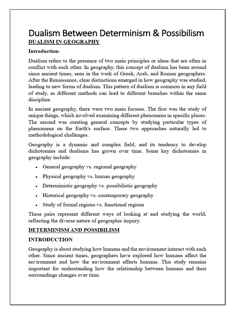 Determinism vs. Possibilism in Geography | PDF | Geography | Determinism