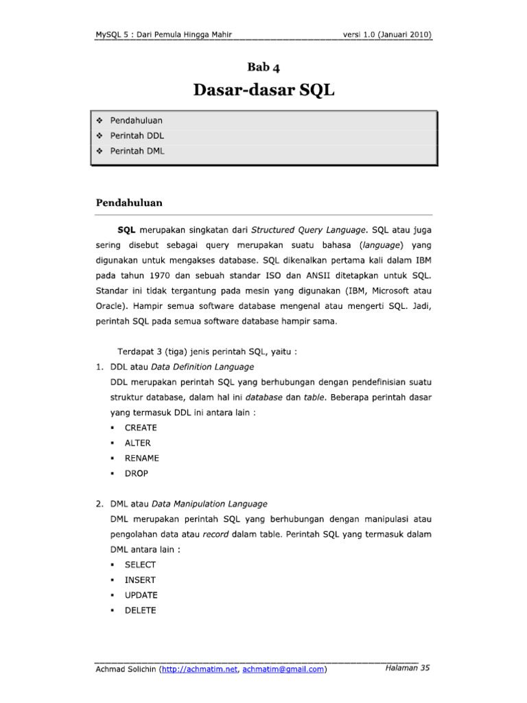 Bab 4 Dasar Dasar SQL | PDF