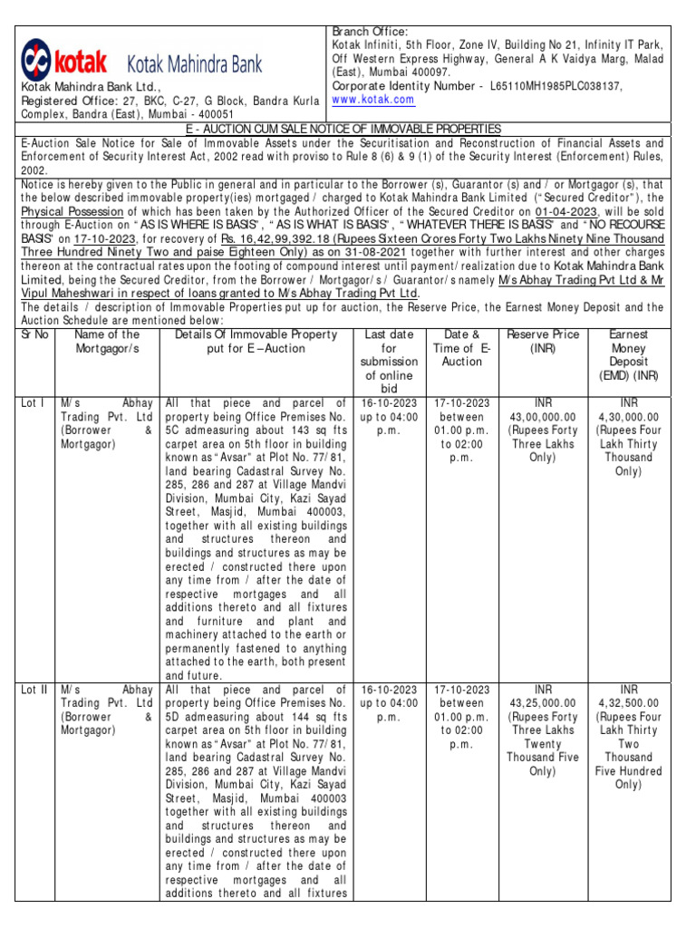 E Auction | PDF | Auction | Security Interest