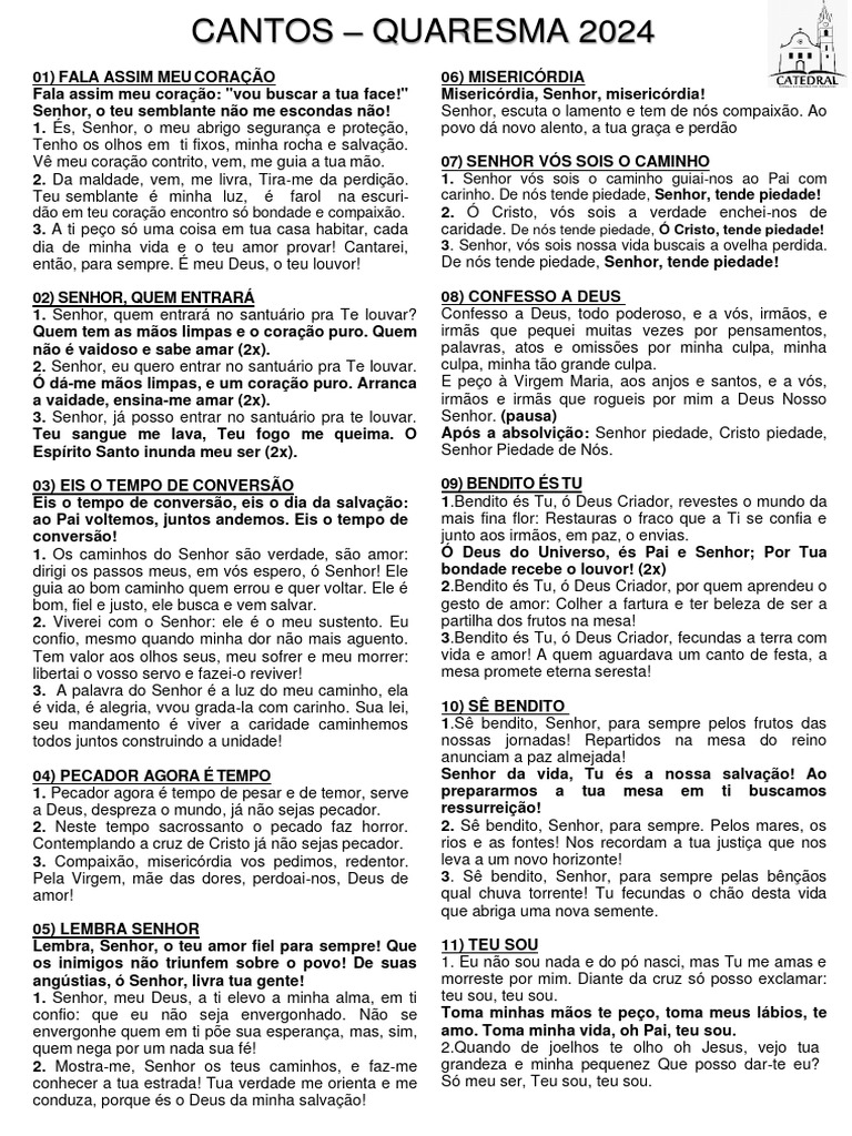 Cantos para Quaresma 2024 | PDF | Amor | Pecado