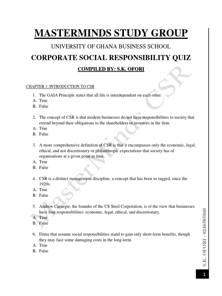 CSR Question Bank - S.K. Ofori Masterminds | PDF | Corporate Social ...