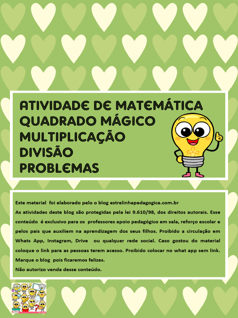 Atividade de Matemática Quadrado Mágico | PDF | Pedagogia