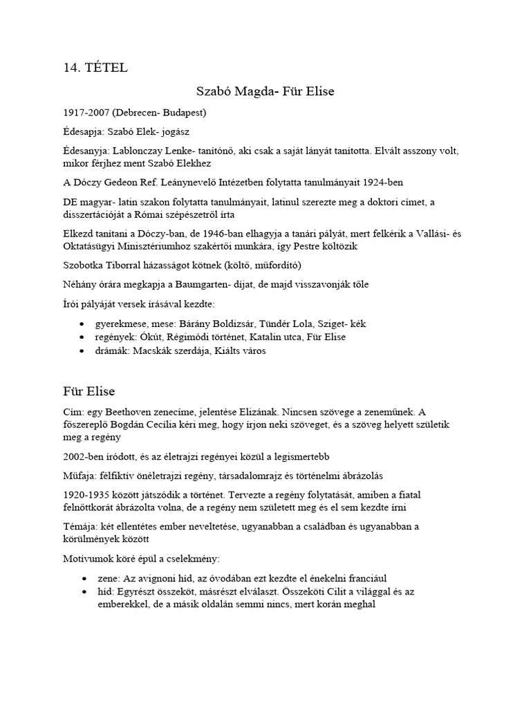 Szabó Magda - Für Elise | PDF